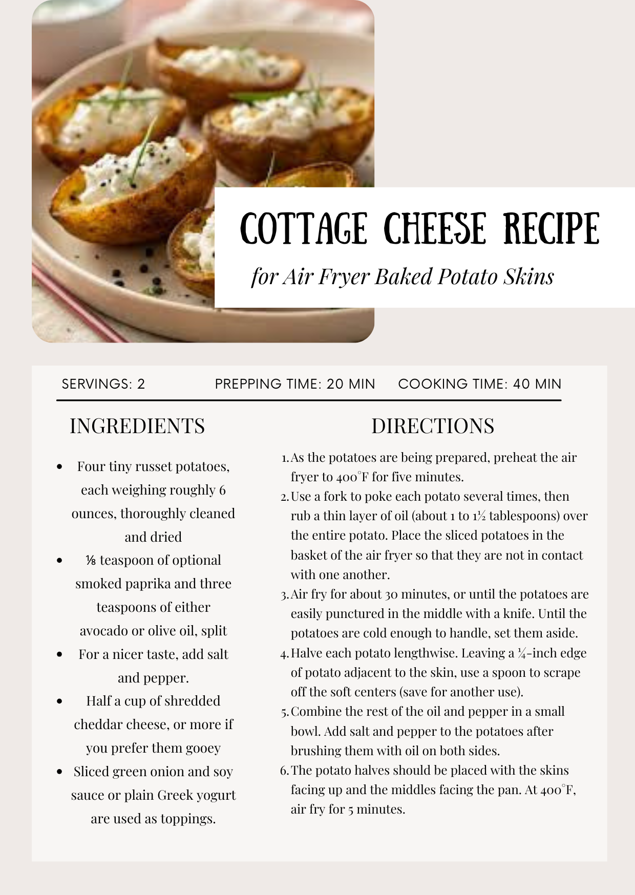 Cottage Cheese Recipe for Air Fryer Baked Potato Skins - Recipe Royale